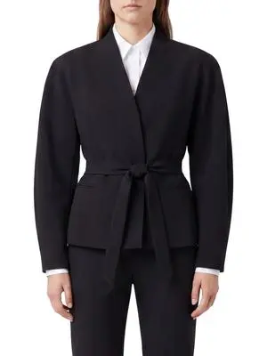 Andamane Robe-style Blazer Jacket With Waist Belt - Black