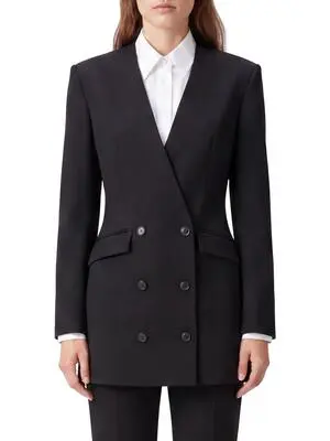 Andamane Double-breasted Wool Blend Blazer With Padded Shoulders - Black