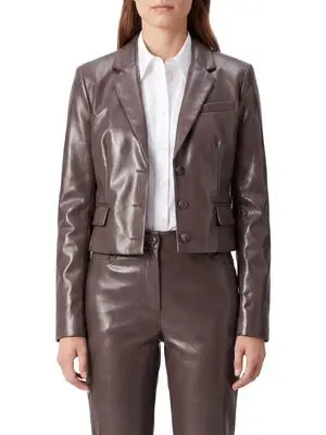 Andamane Slim Fit Single-breasted Faux Leather Blazer Brown