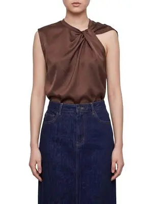 Pinko Sleeveless Asymmetrical Draped Satin Top - Brown