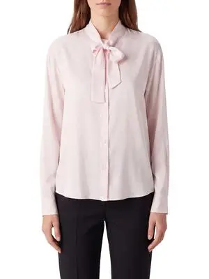 FORTE_FORTE Long Sleeve Shirt With Pussy Bow - Cherry