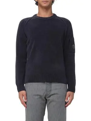 C.P. COMPANY C.P. Company Cotton Crewneck Jumper With Applied Logo And Ribbed Trims Blue