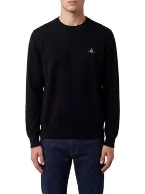 VIVIENNE WESTWOOD Pure Wool Crewneck Jumper With Embroidered Orb Logo - Black
