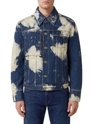 VIVIENNE WESTWOOD Abstract Print Distressed Cotton Denim Jacket - Blue