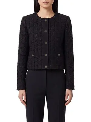 Liu Jo Cropped Single-breasted Wool Blend Blazer With Fringe Details - Black