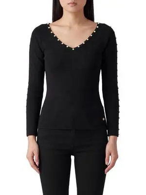 Liu Jo Embellished V-neck Sweater - Black