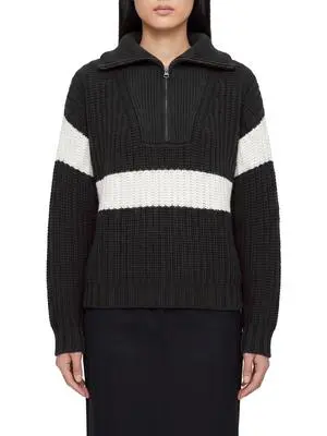 LISA YANG Lisa Yang Bicolour Abstract Pattern Cashmere Zip Neck Jumper Black