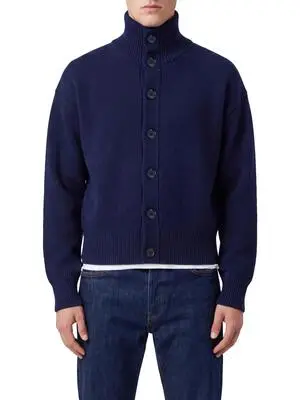 Extreme Cashmere High-neck Button-up Cardigan In 100% Cashmere - Blue