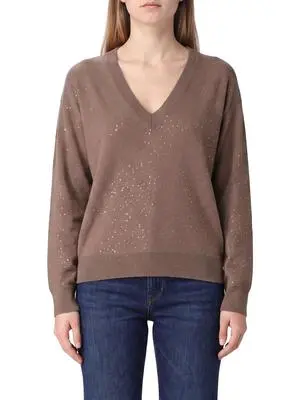 Herno V-neck Wool Blend Jumper With Long Sleeves And Dropped Shoulders - Cocoa