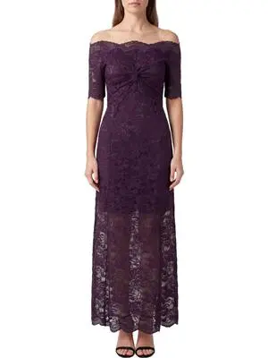 Rabanne Midi Sheath Dress In Calfskin Leather With Straight Neckline - Violet