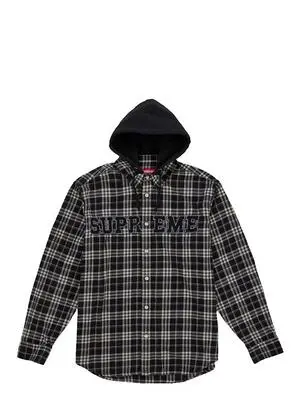 Supreme Applique Hooded Flannel Shirt - Black