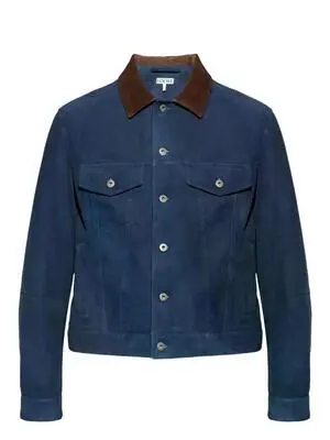 Loewe Suede Jacket With Corduroy Collar - Blue