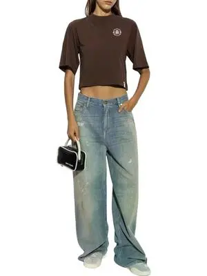 Palm Angels Oversized Cropped T-shirt - Brown