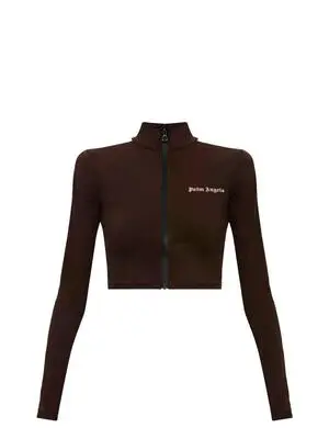 Palm Angels Logo-print Zip-up Cropped Sweatshirt - Brown