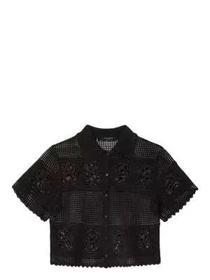 ALLSAINTS Kyra Crochet Knit Shirt - Black