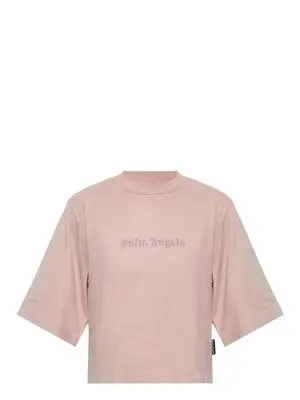 Palm Angels Palm Angels Rhinestone Logo Cropped T-Shirt Pink