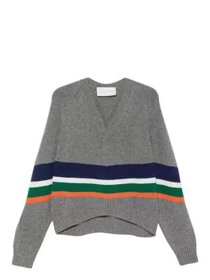 CIRCUS HOTEL V-neck Striped Sweater - Grey