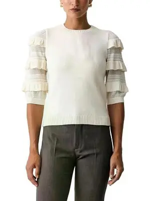 TWINSET Mesh Ruffle Sleeve Jumper - White
