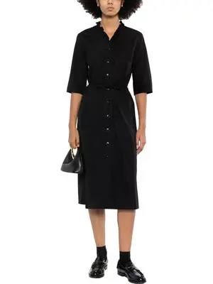 AGNES B. Ruffled-trim Belted Dress - Black