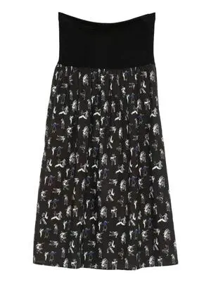 AGNES B. Dancing Graphic Print Pleated Skirt - Black