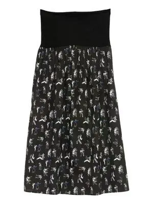 AGNES B. Dancing Graphic Print Pleated Skirt - Black