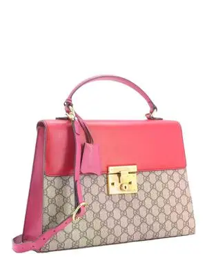Gucci Padlock Top Handle Bag Gg Coated Canvas And Leather Medium Satchel - Brown