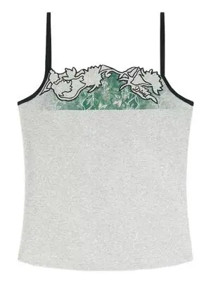 DIESEL® Ribbed Camisole With Floral Outline Embroidery Grey