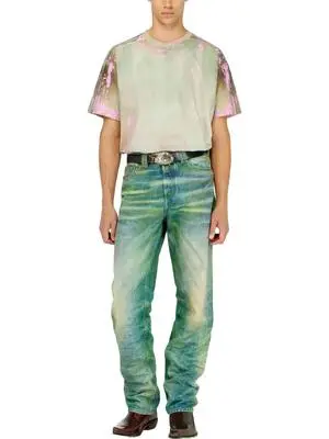 DIESEL® T-shirt In Cracked Leather-effect Jersey Neutrals