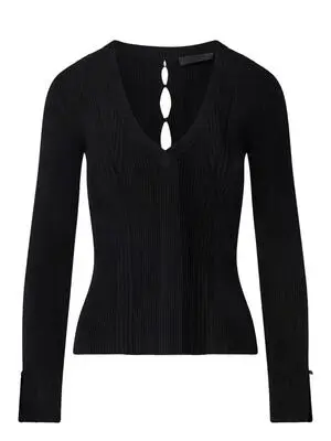 Liu Jo LIU JO Black Ribbed Knit V-Neck Jumper With Back Cut-Out Detail Black