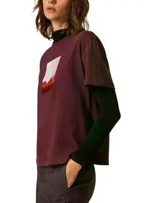 TWINSET Regular Crewneck T-shirt With Rabbit Print - Red
