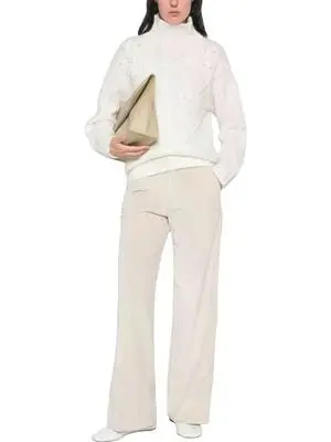 Fabiana Filippi Cable Knit Sequin Embellished High Neck Sweater - Neutrals
