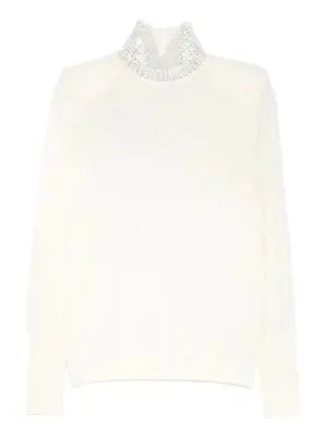 CIRCUS HOTEL Crystal-embellished Padded-shoulder High Neck Sweater - White