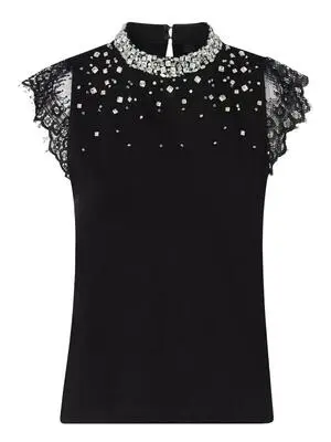 Liu Jo T-shirt With Lace And Rhinestones - Black