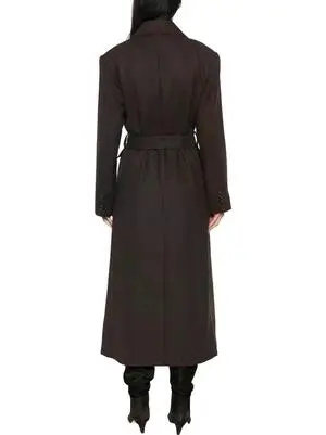 GESTUZ Double-breasted Belted Coat - Brown
