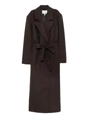 GESTUZ Double-breasted Belted Coat - Brown