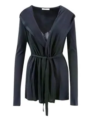 Max Mara Belted Hooded Cardigan With Stitched Detailing Blue