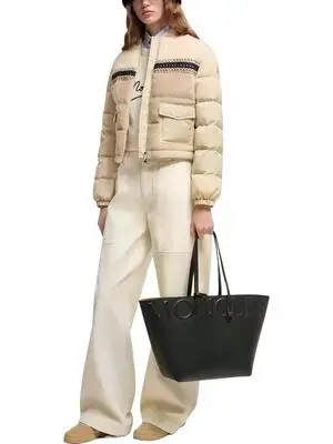 Moncler Small Debossed-logo Calf Leather Tote Bag Black