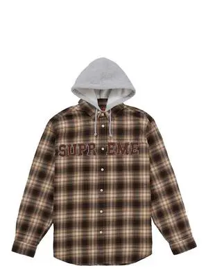 Supreme Applique Hooded Flannel Shirt - Brown