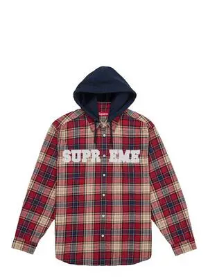 Supreme Applique Hooded Flannel Shirt - Red