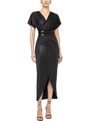 NISSA Metallic Detail Midi Dress - Black