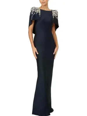 Jenny Packham Ophelia Gown With Embellished Cape Sleeves - Blue