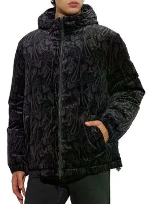 Etro Cotton Velvet Down Jacket With Paisley Motif Black