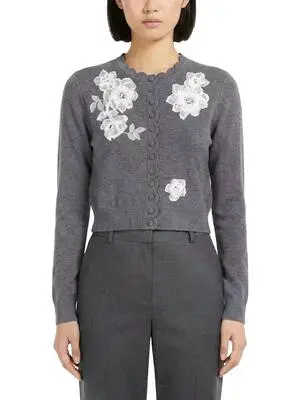 SELF-PORTRAIT Lace-flower Scalloped Cardigan - Grey