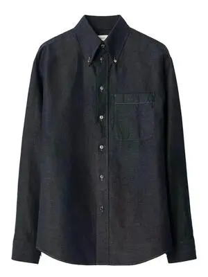 LEMAIRE Button-down Shirt In Linen And Cotton Chambray - Blue