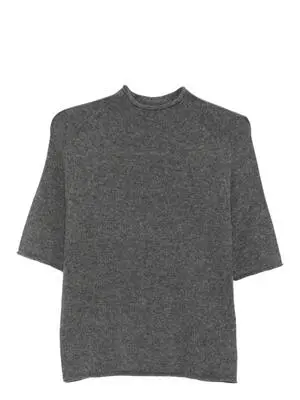 LUISA CERANO Mock Neck Short Sleeve Sweater - Grey