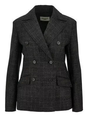 Max Mara Prince Of Wales Checked Double-breasted Wool Blazer - Grey