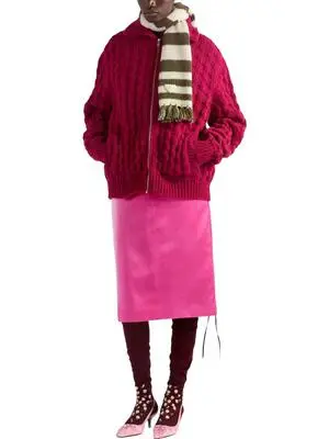 Prada Prada Wool Cardigan With Knit Motif And Zipper Closure Pink
