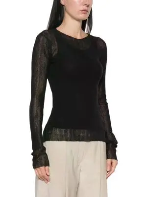 CORTANA Cortana Black Mesh-Knit Long-Sleeve Top
