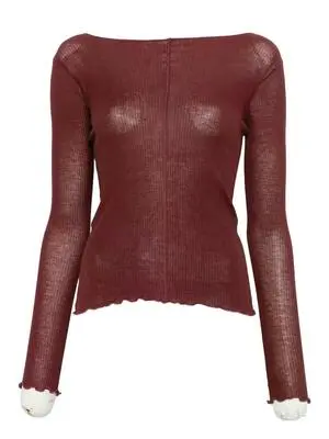 BASERANGE Ribbed Knit Boat-neck T-shirt - Red