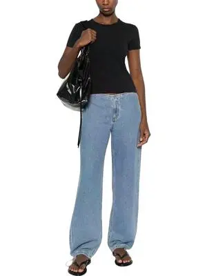 Still Here Drawstring Hem Wide-leg Jeans - Blue